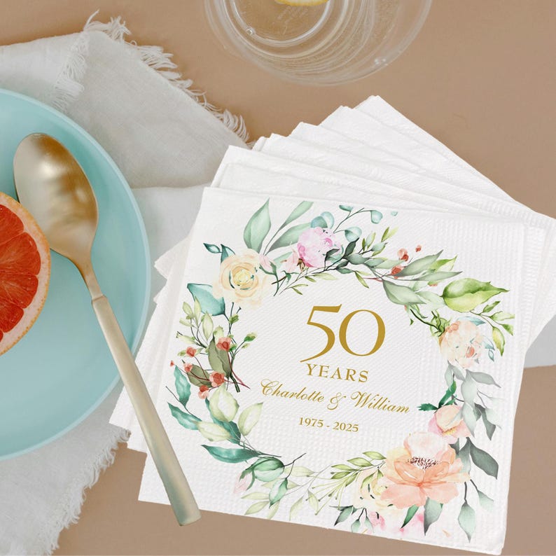 Personalized 50th Anniversary Napkins, 25th 30th Wedding Anniversary ...