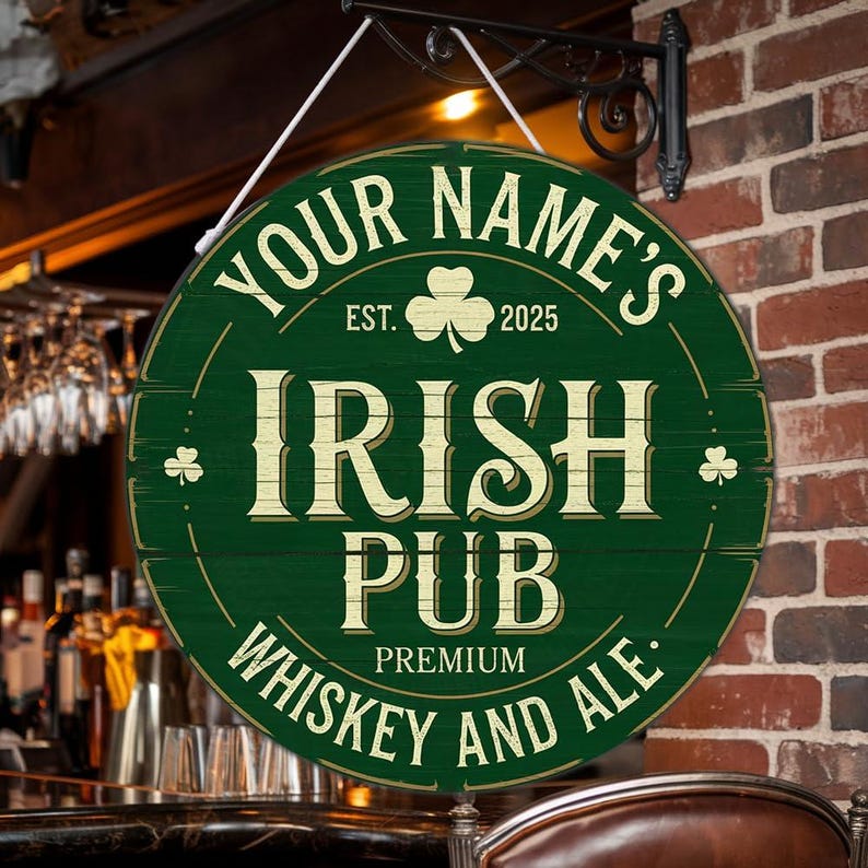 Personalized Irish Pub Bar Sign, Wooden Bar Sign, Irish Round Wooden ...