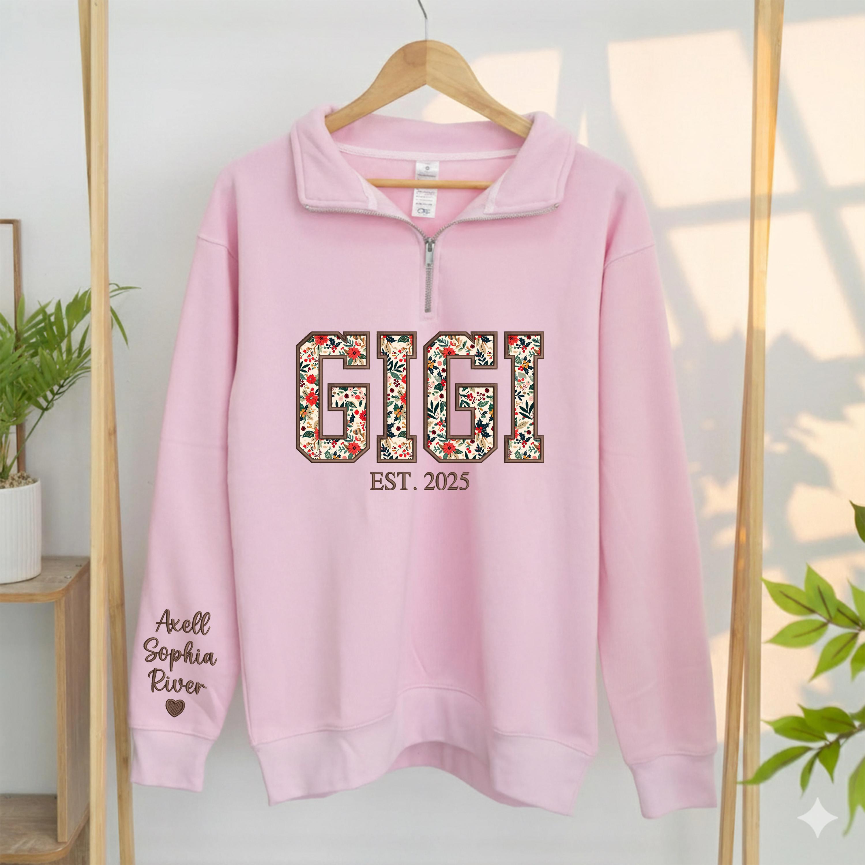 Custom Embroidered Gigi Zip Sweatshirt, Gigi Floral Applique Sweatshirt ...