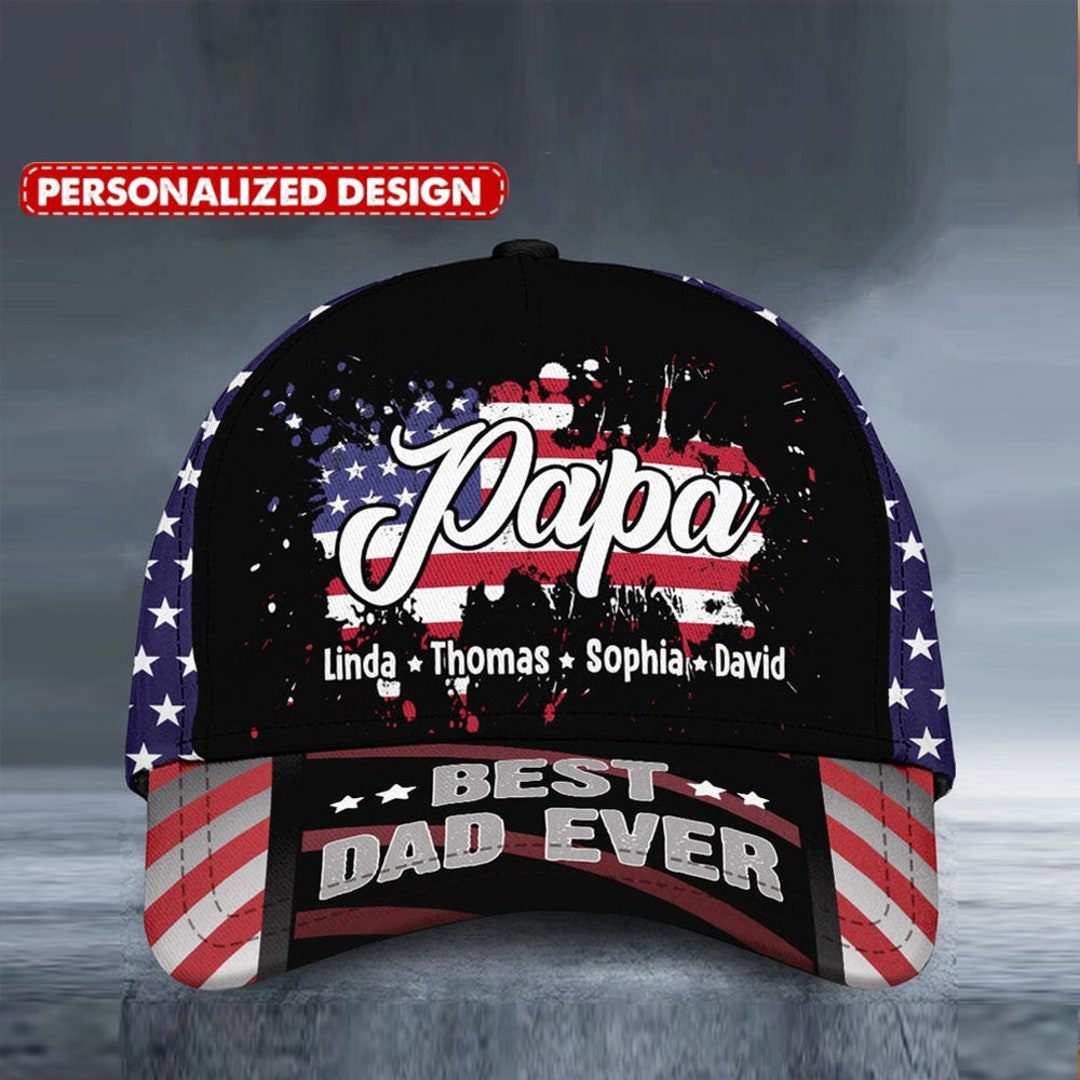 Custom Papa With Grandkids Usa Flag CAP, Gift Idea for Father's Day ...