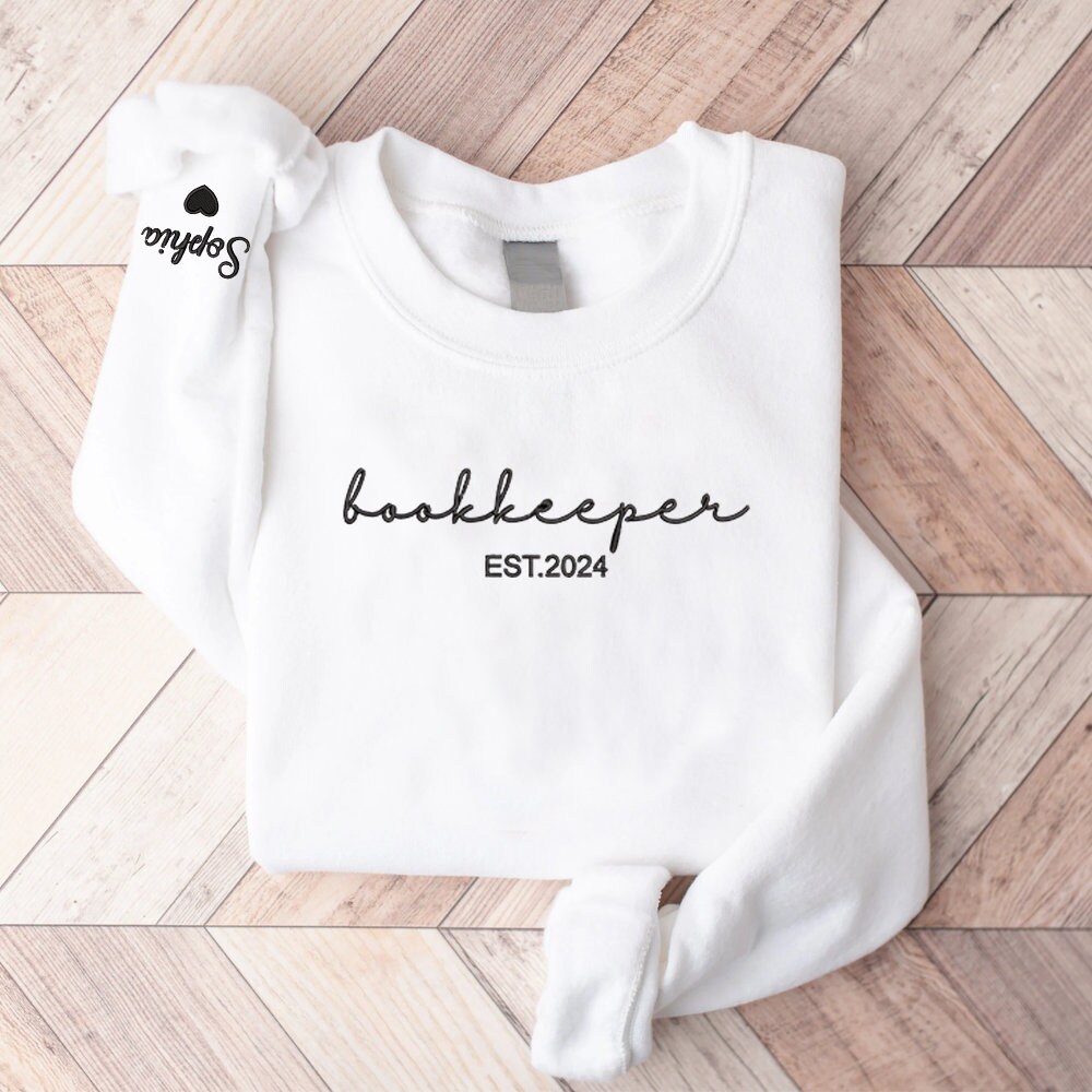 Embroidered Bookkeeper Sweatshirt With Name on Sleeve, Gifts for School ...
