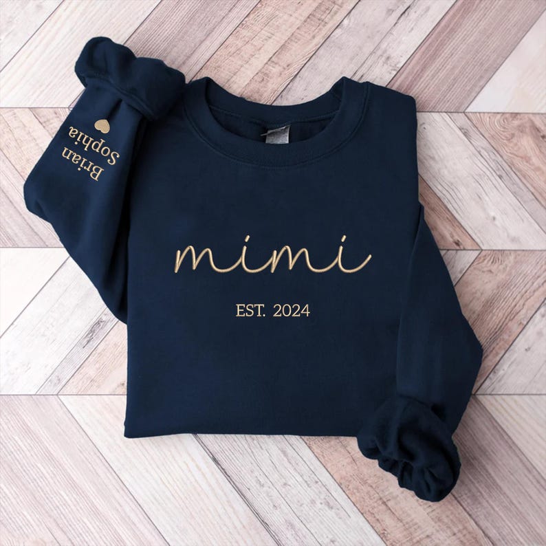 Custom Embroidered Mimi Sweatshirt With Grandkids Names on Sleeve, Est ...
