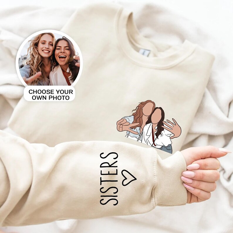 Sister Outline Art, Custom Photo Sisters Sweatshirt, Personalized ...