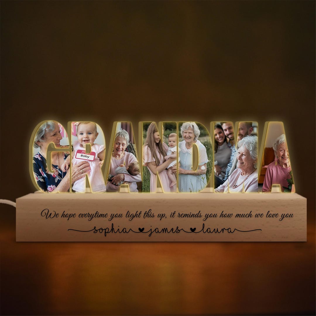 Custom Grandma Photo Collage Light, Grandma Night Light, Family Photo ...