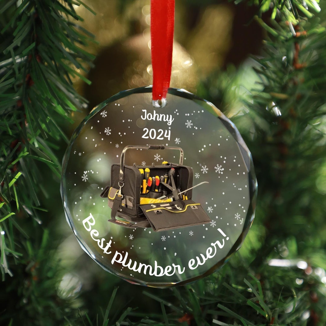 Custom Plumber Glass Ornament, Personalized Plumber Christmas Ornament ...