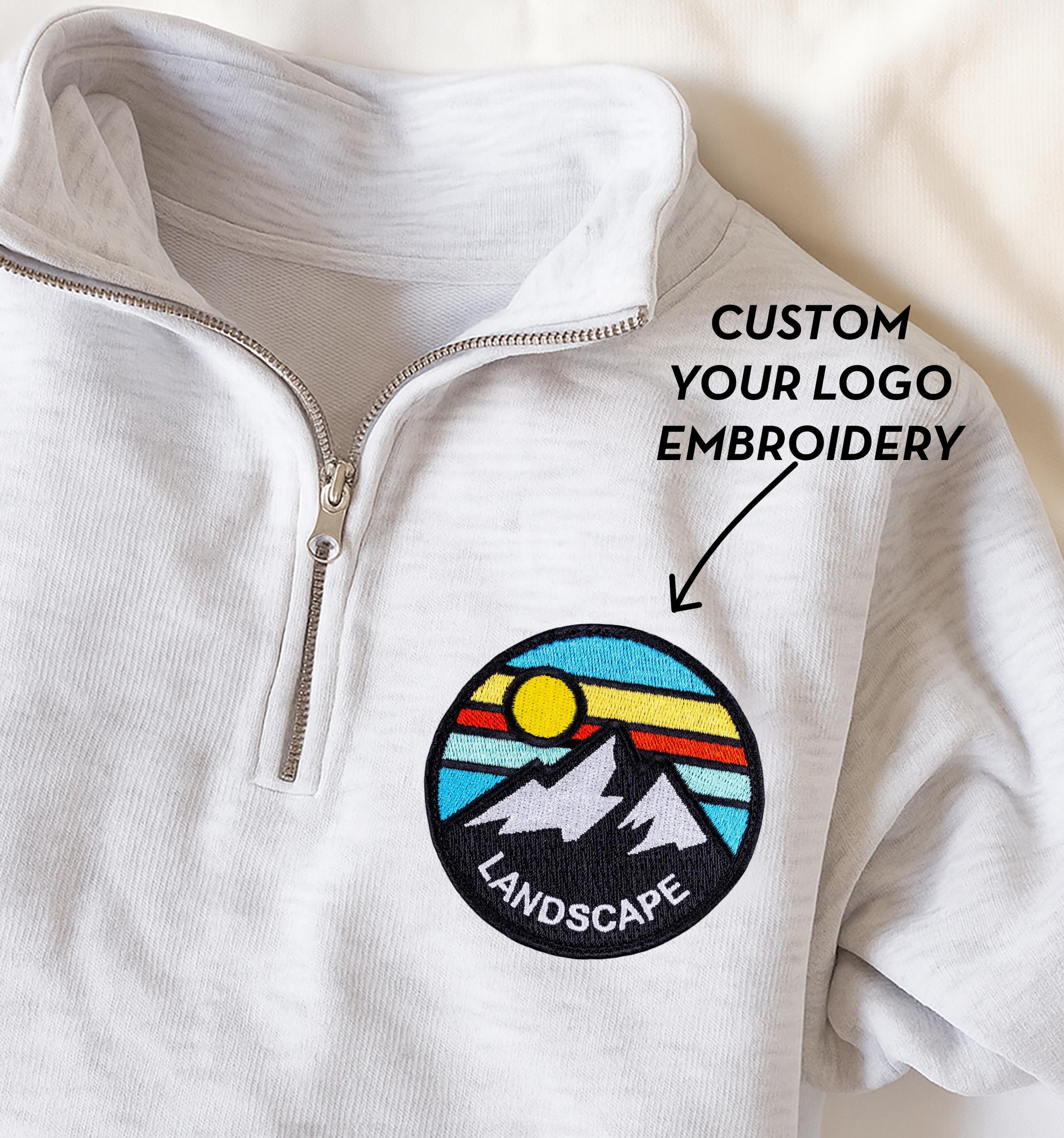 Custom Logo Embroidered Quarter Zip Sweatshirt, Personalized Left Chest ...