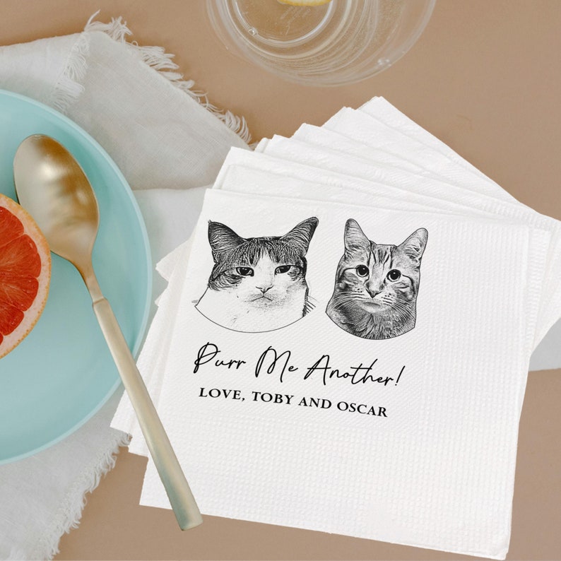 Custom Illustrated Cat,wedding Napkins,custom Pet Wedding Napkins |pet ...