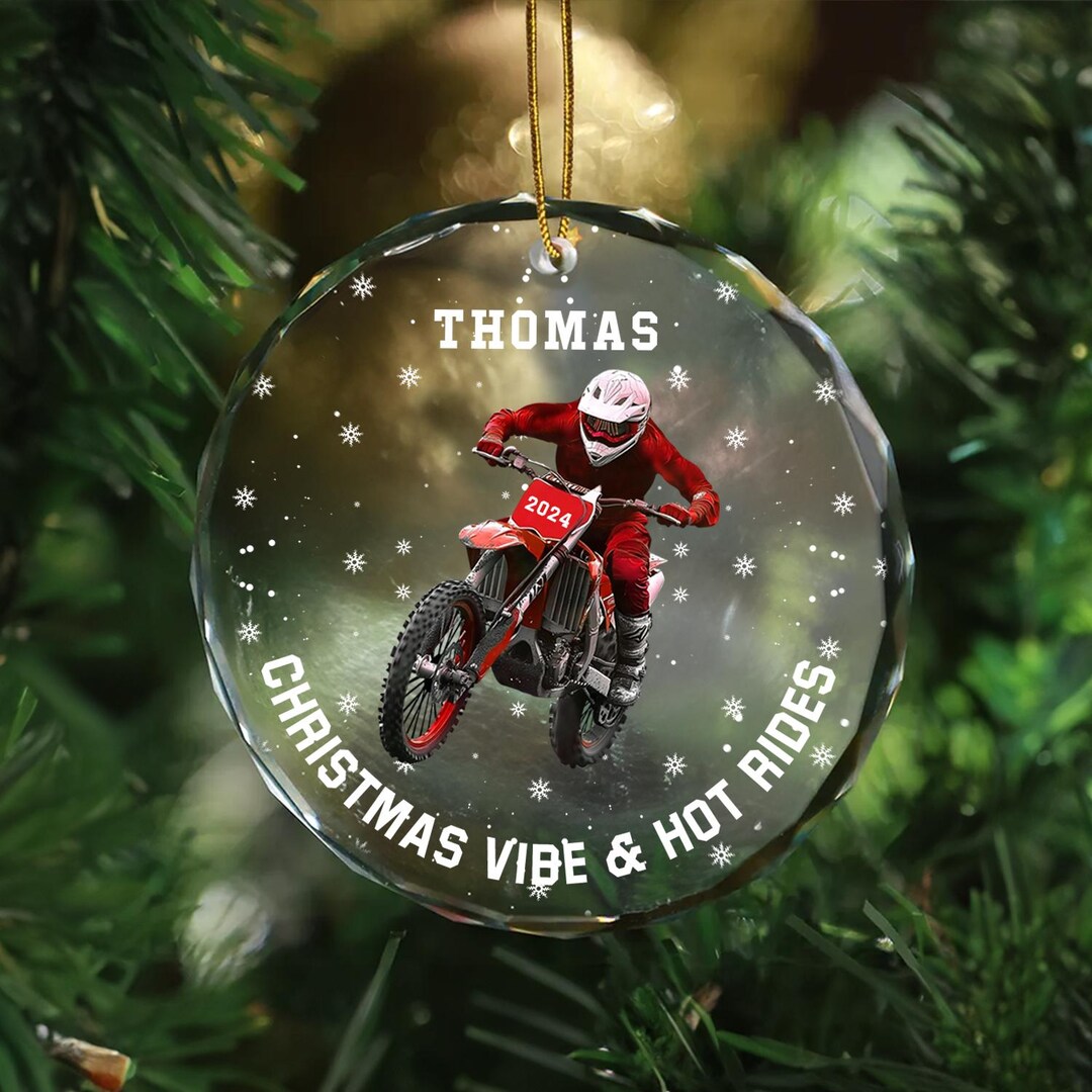 Custom Motor Glass Ornament, Motocross Christmas Ornament, Personalized ...