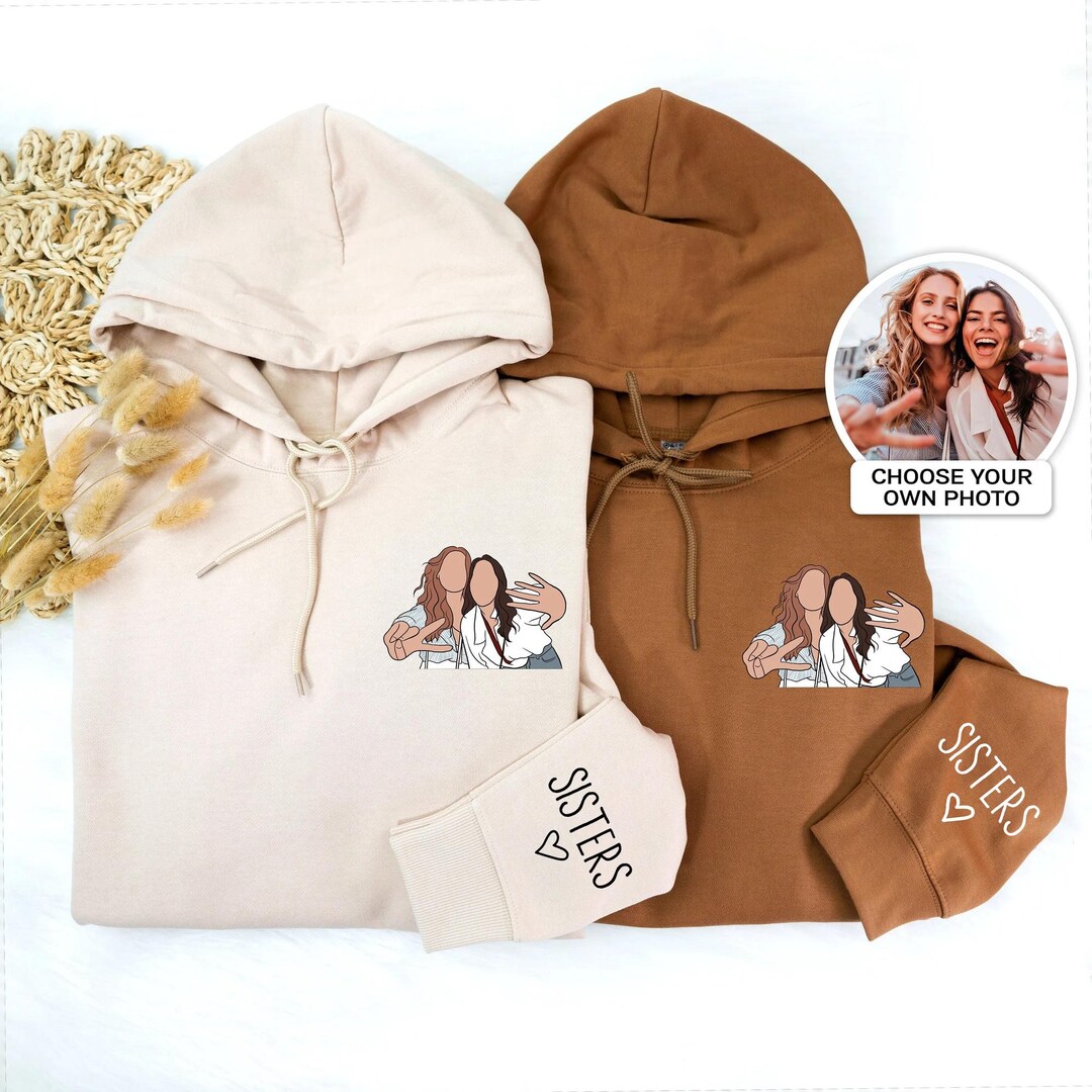 Sister Outline Art, Custom Photo Sisters Hoodie, Personalized Sister ...