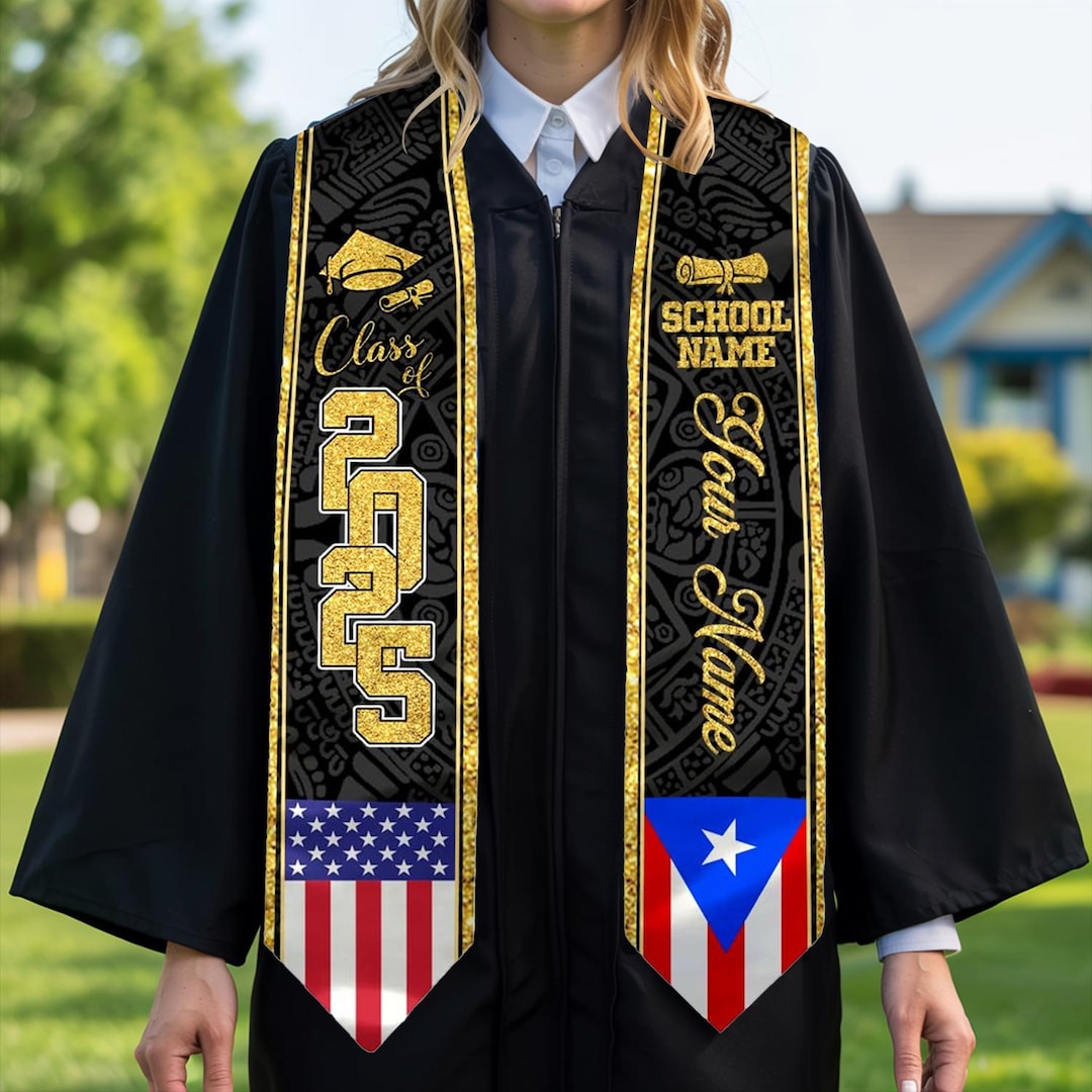 Personalized Puerto Ricans Graduation Stole, Class of 2025, Satin ...