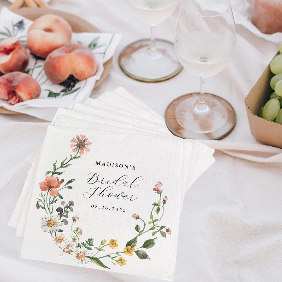 Personalized Bridal Shower Napkins, Custom Floral Luncheon and Cocktail ...