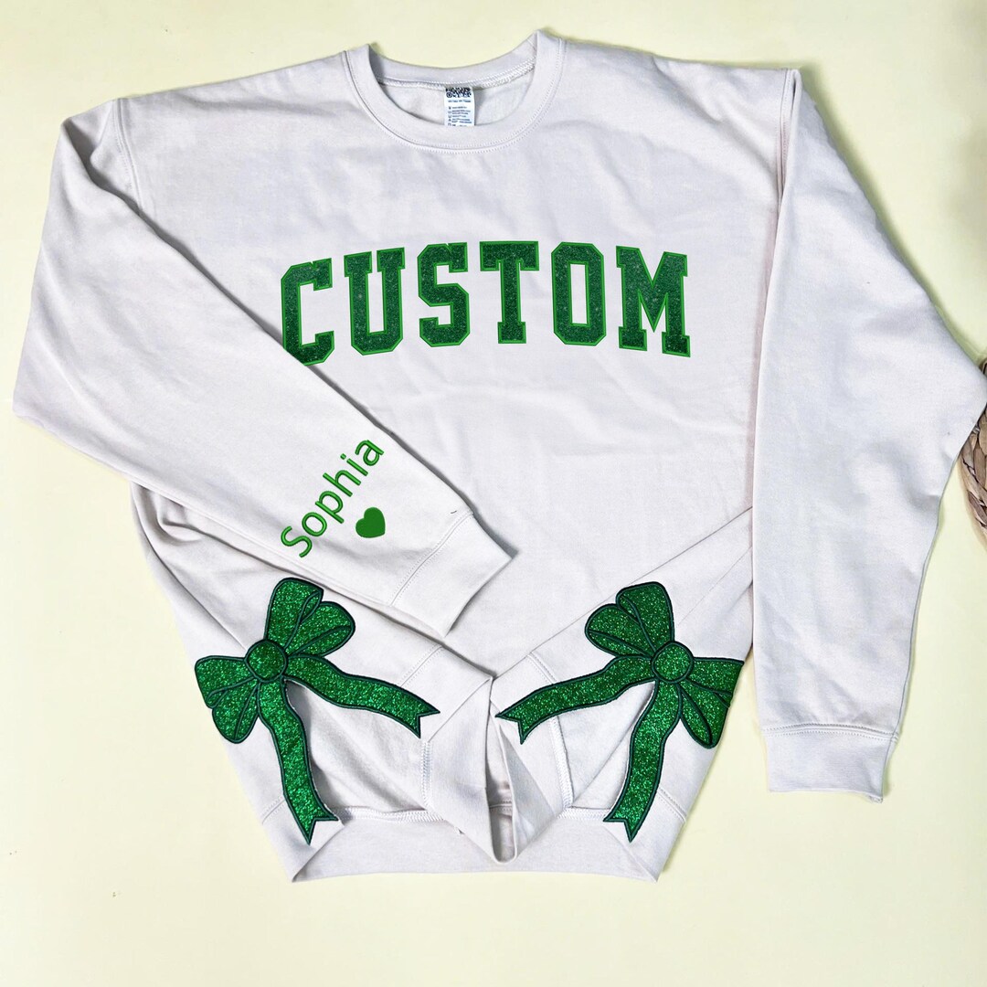 Custom Trendy Side Bow Sweatshirt With Glitter, Side Slit Sweater ...