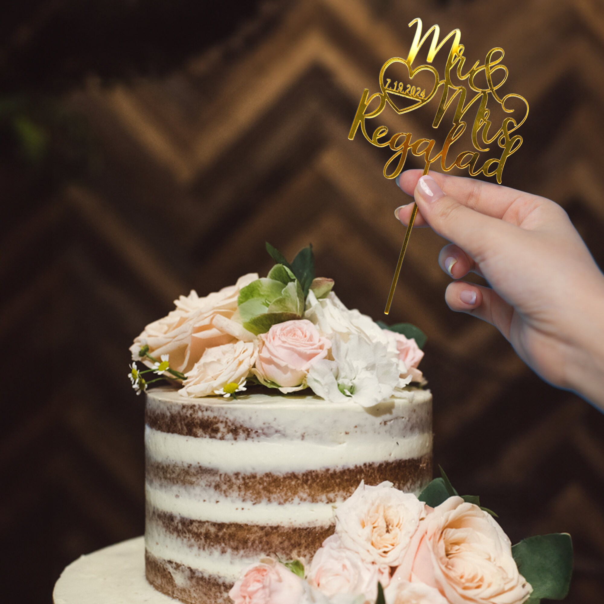 Custom Wedding Cake Topper, Anniversary Couple Name Cake Topper With ...