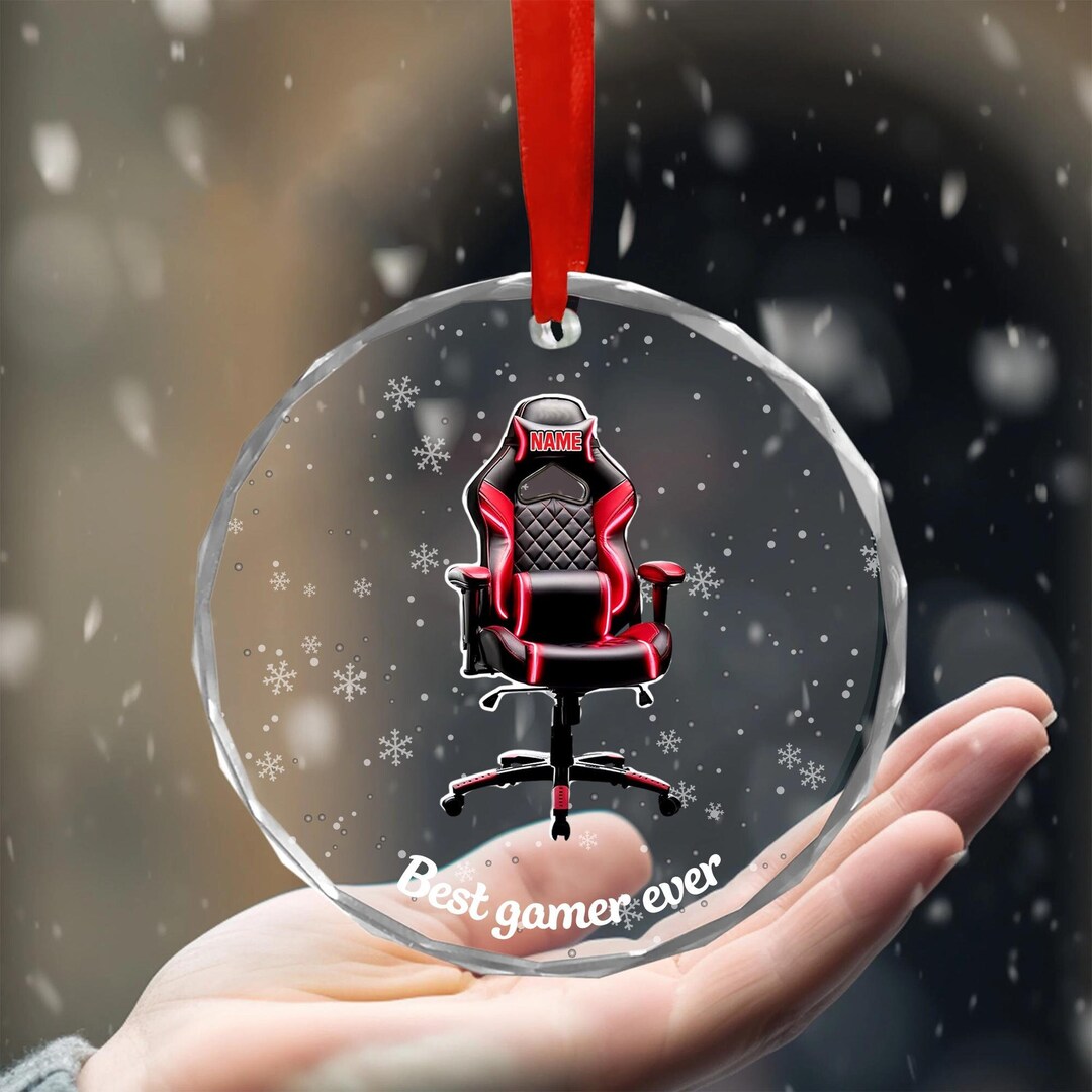 Personalized Gaming Chair Christmas Light Glass Ornament, Gaming ...