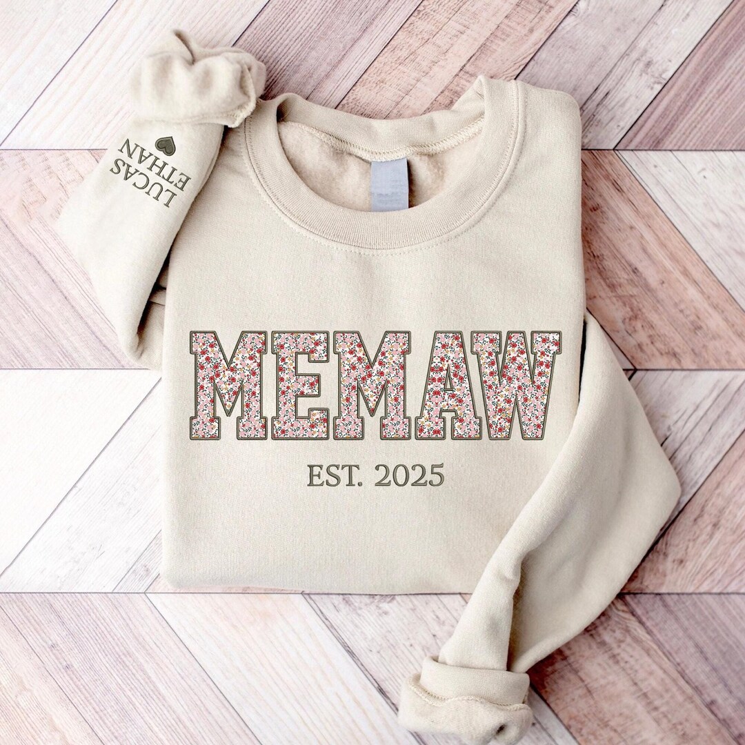 Custom Memaw Sweatshirt, Embroidered Floral Applique Sweater, Memaw ...