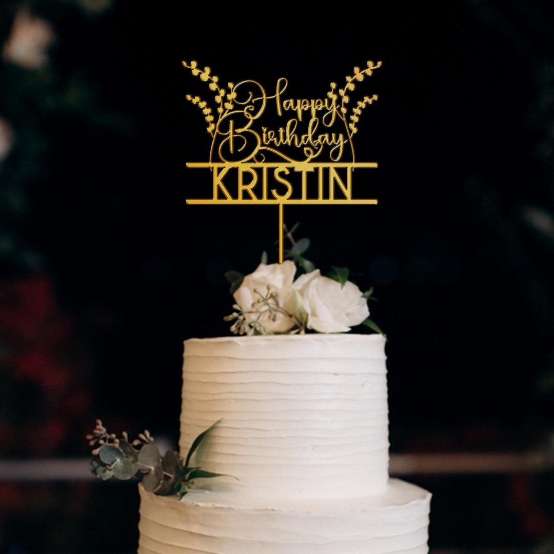 Personalized Happy Birthday Cake Topper With Name, Gold Mirror Acrylic ...