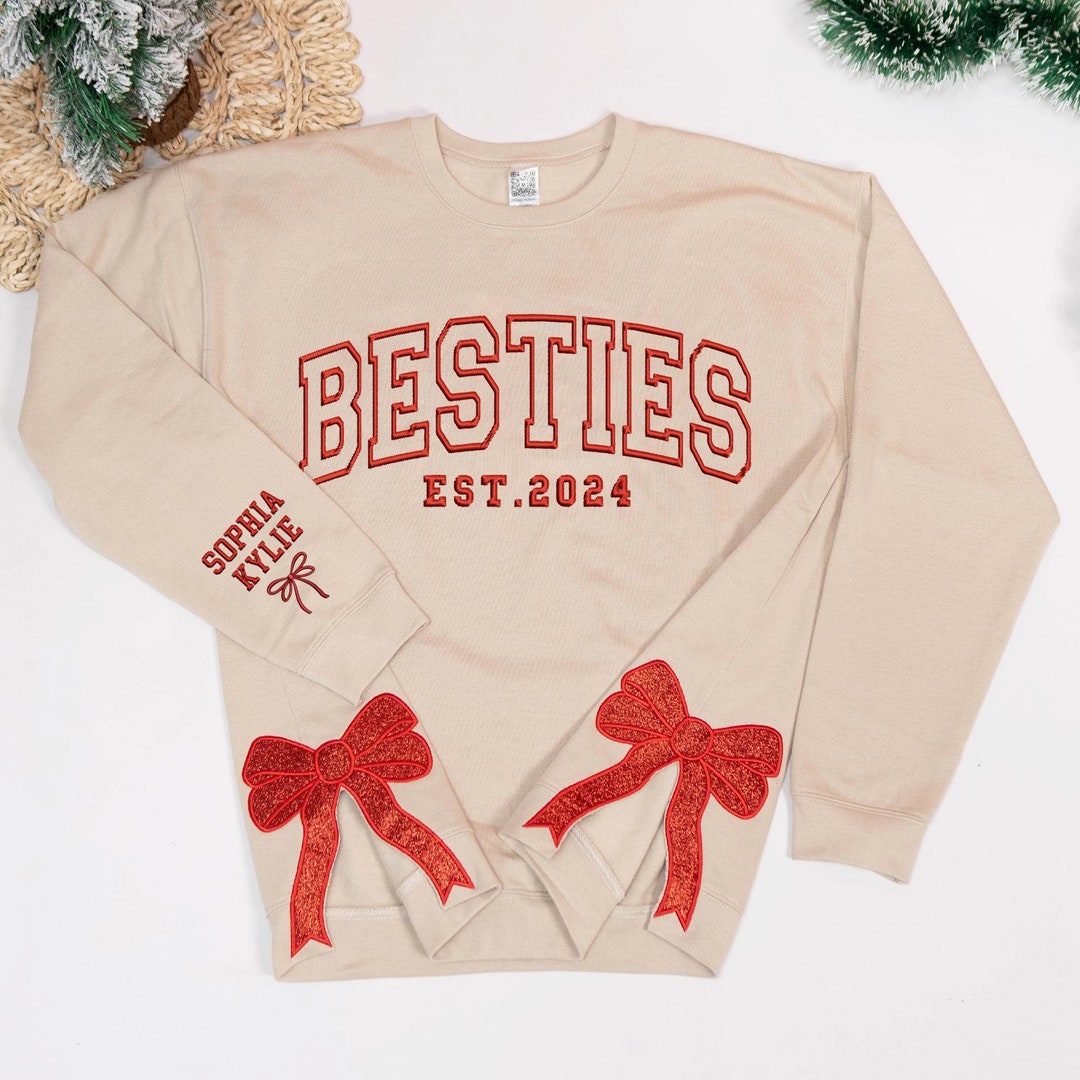 Besties Side Bow Cut-out Sweatshirt With Glitter, Trendy Coquette Bow ...