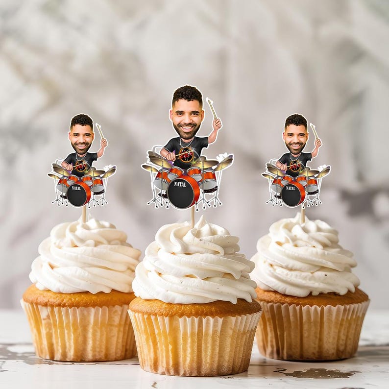 Drummer Cupcake Topper, Custom Caricature Drummer Cake Decoration ...