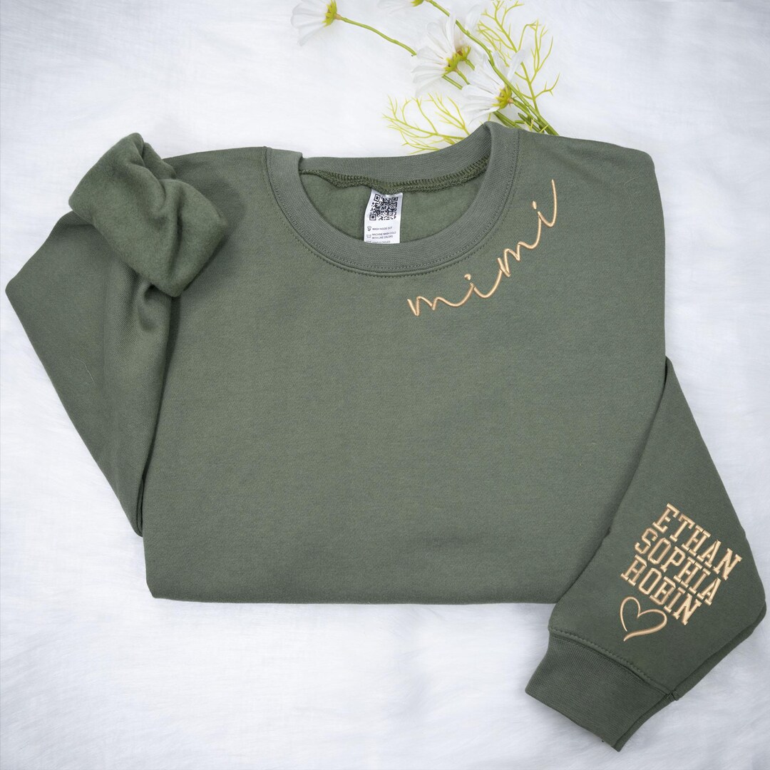 Custom Embroidered Mimi Sweatshirt With Kids Name on Sleeve, Minimalist ...