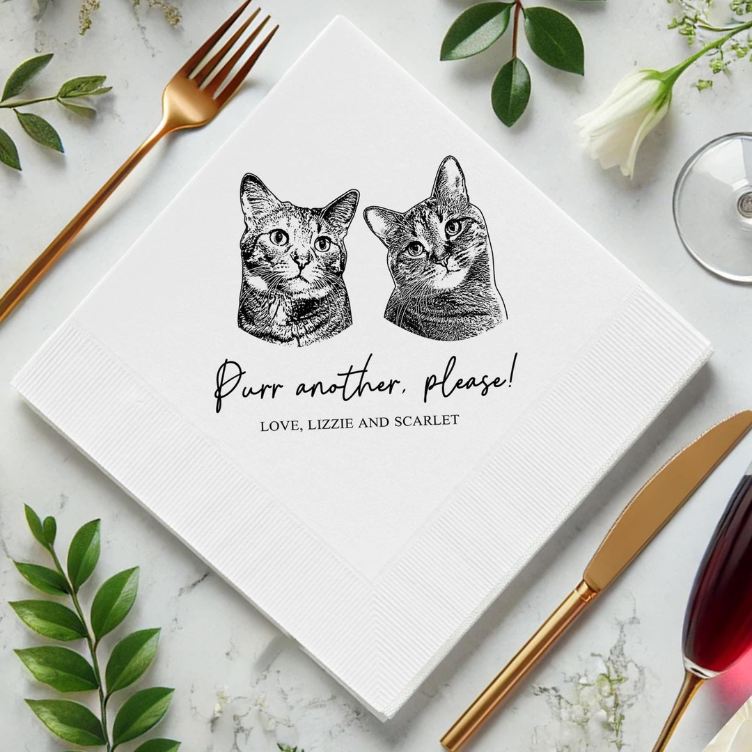 Personalized Illustrated Cat Wedding Napkins, Bridal Shower, Engagement ...