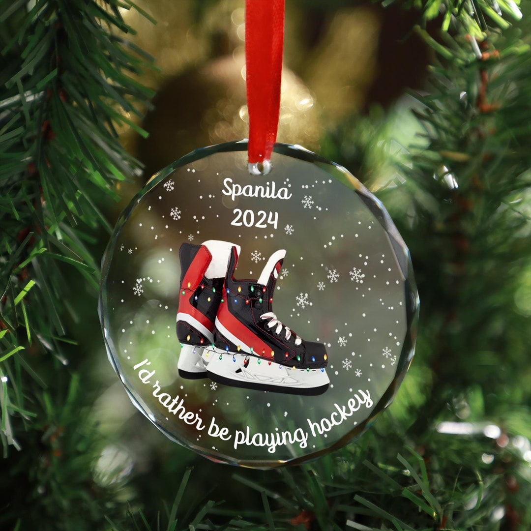 Custom Ice Hockey Glass Ornament, Hockey Player Christmas Ornament ...
