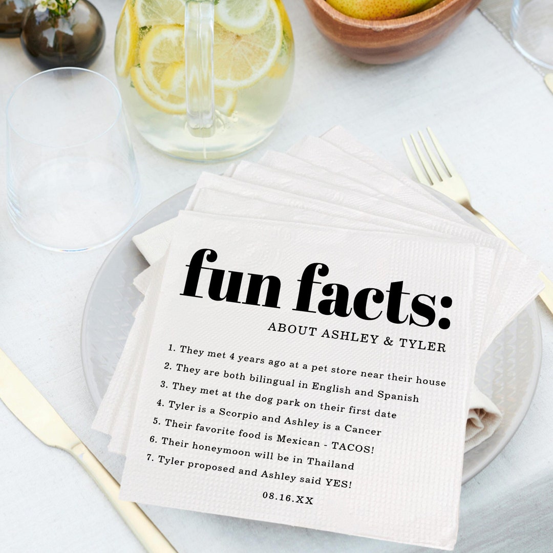 Fun Facts Napkins Custom Wedding Cocktail Napkins Personalized ...