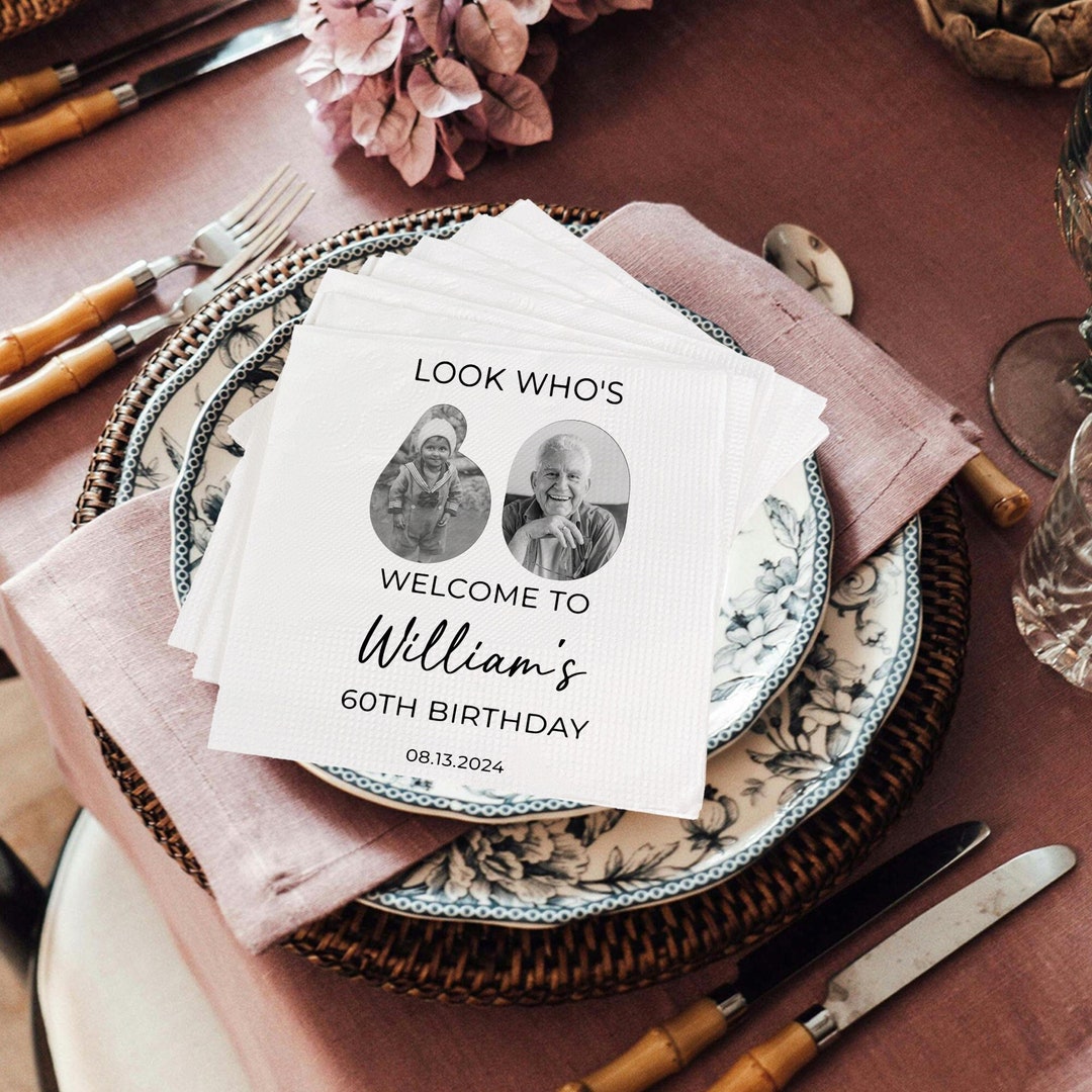 Personalized Photo 60th Birthday Napkins, Birthday Celebration Party ...