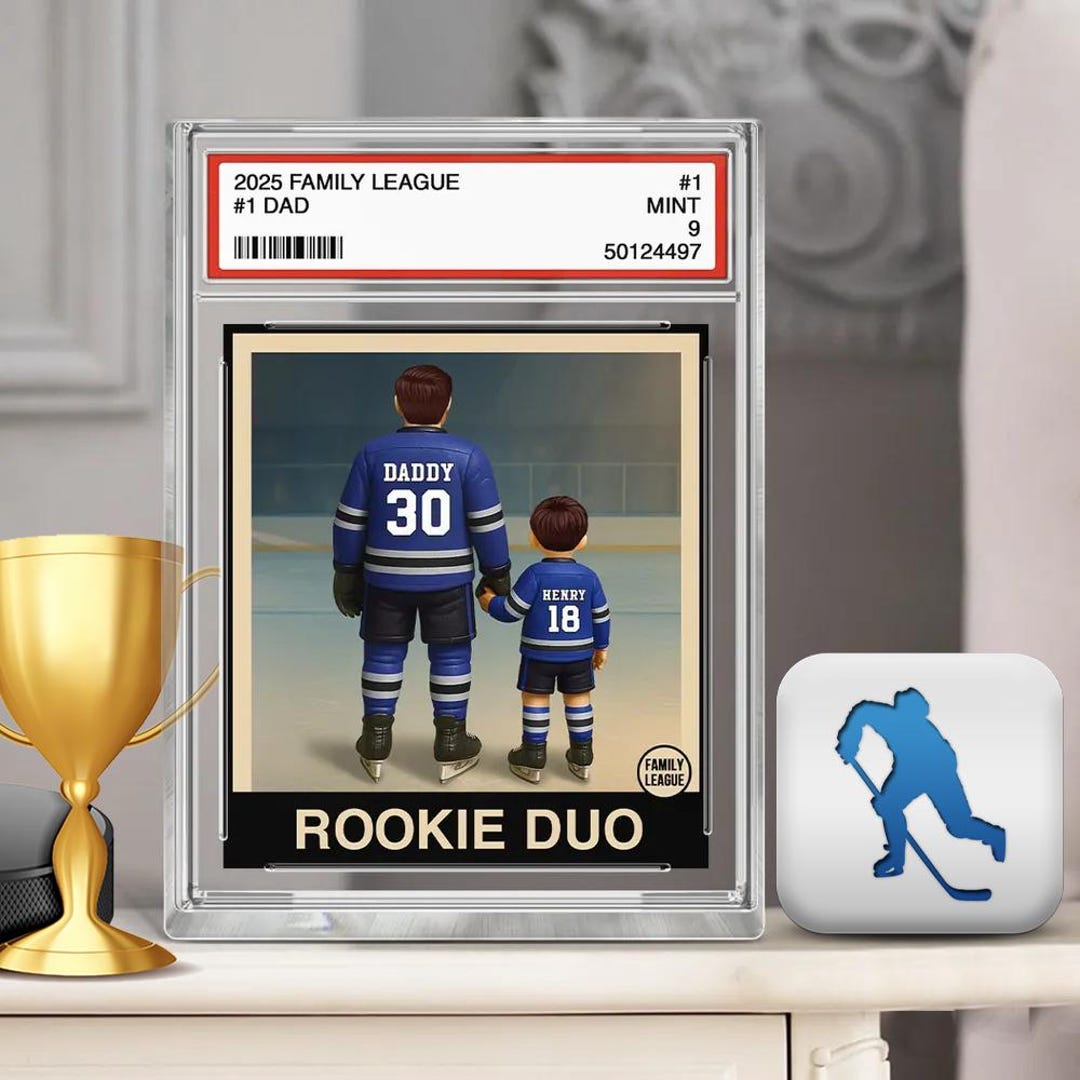 Hockey No. 1 Dad Man & Kids Trading Card Style Personalized Acrylic ...