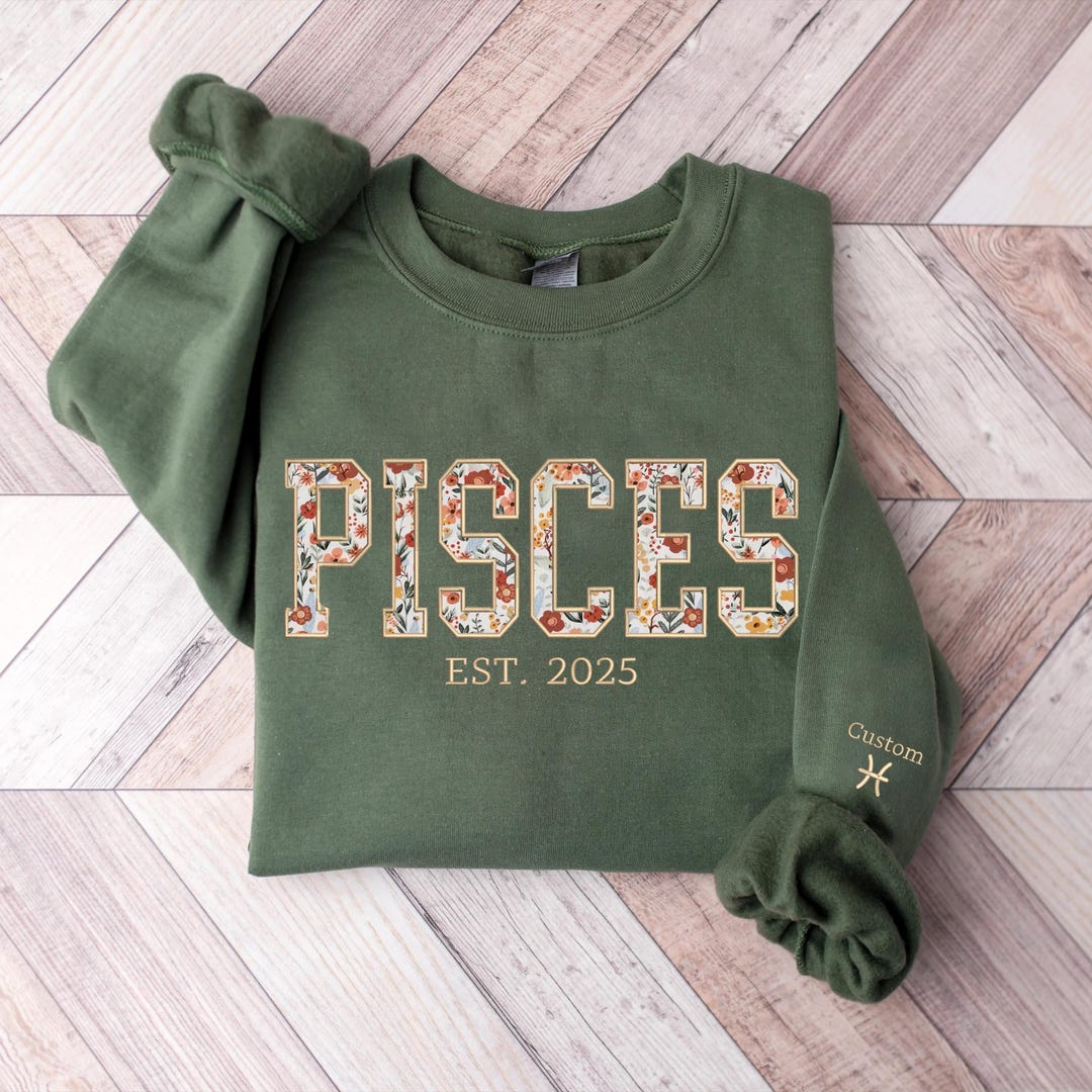 Custom Embroidery Pisces Zodiac Sweatshirt, Pisces Zodiac Floral ...