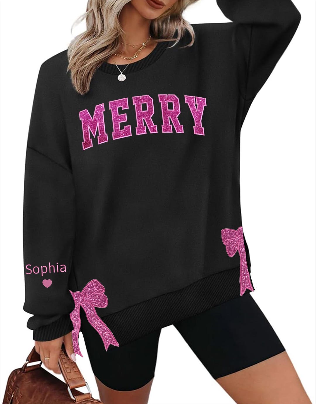 Custom Merry Side Bow Cut-out Sweatshirt With Glitter, Trendy Coquette ...