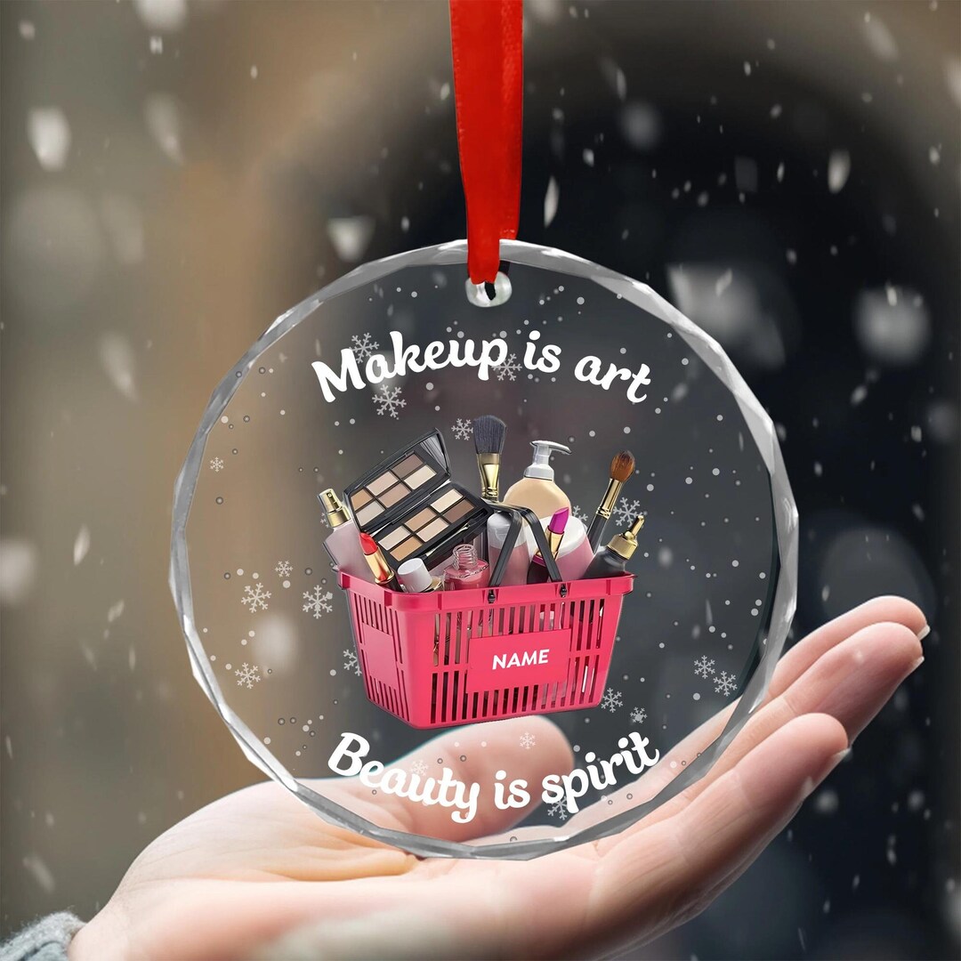 Personalized Cosmetics Basket Christmas Glass Ornament, Cosmetologist ...