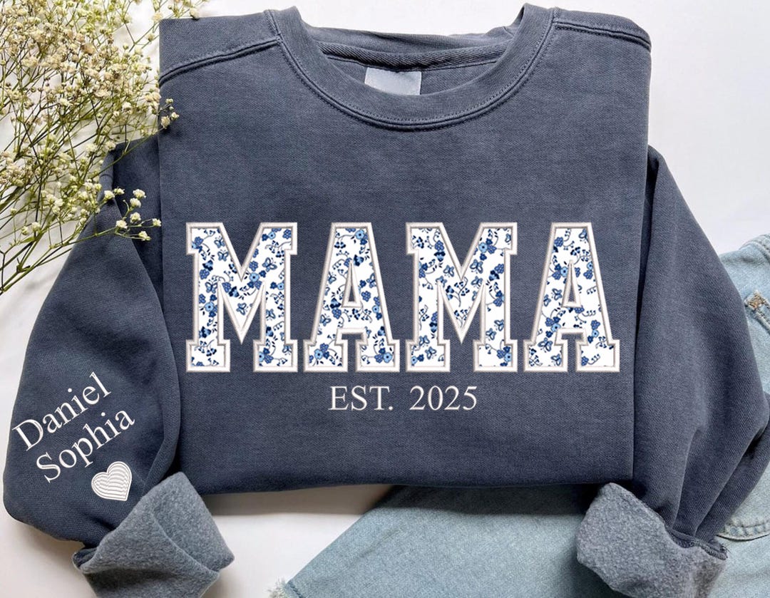 Custom Embroidered Mama Sweatshirt - Floral Appliqué Mama Crewneck ...