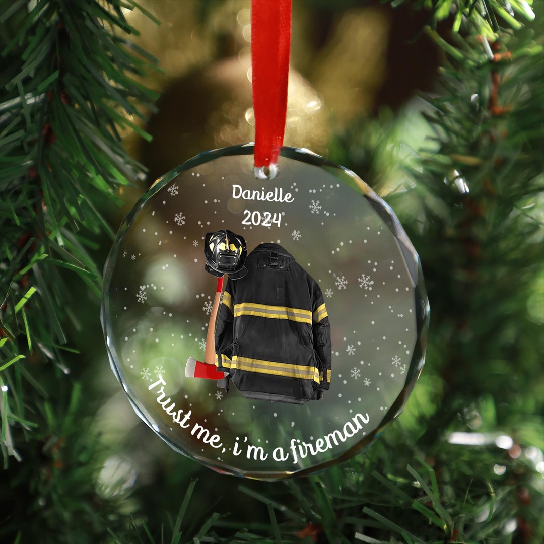 Custom Firefighter Glass Ornament, Personalized Firefighter Christmas ...