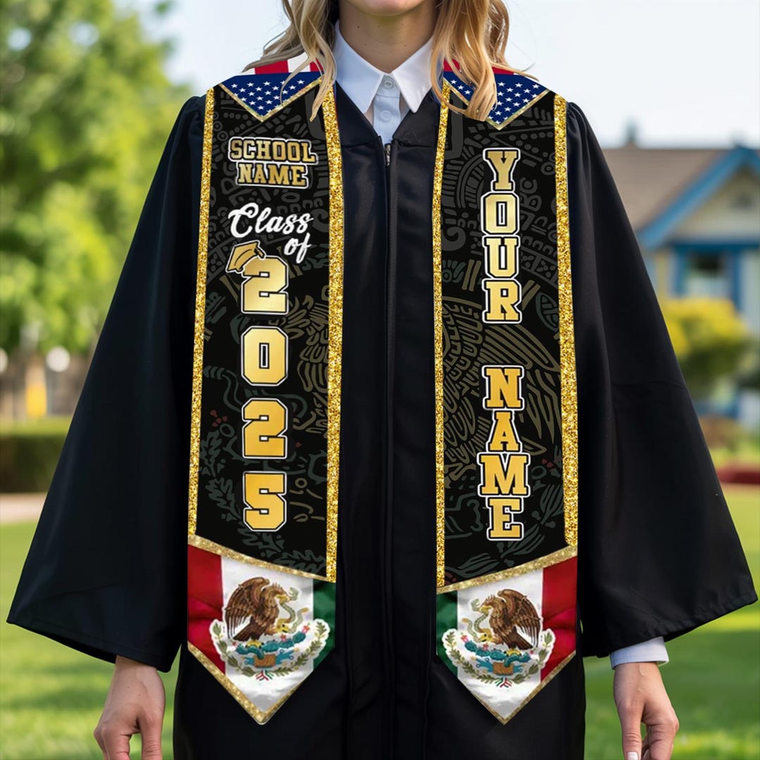 Custom Mexican Graduation Stole, Mexican American Flag Graduation Sash ...