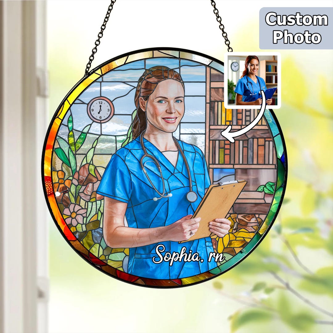 Personalized Stained Glass Nurse Portrait From Photo, Custom RN Nurse ...
