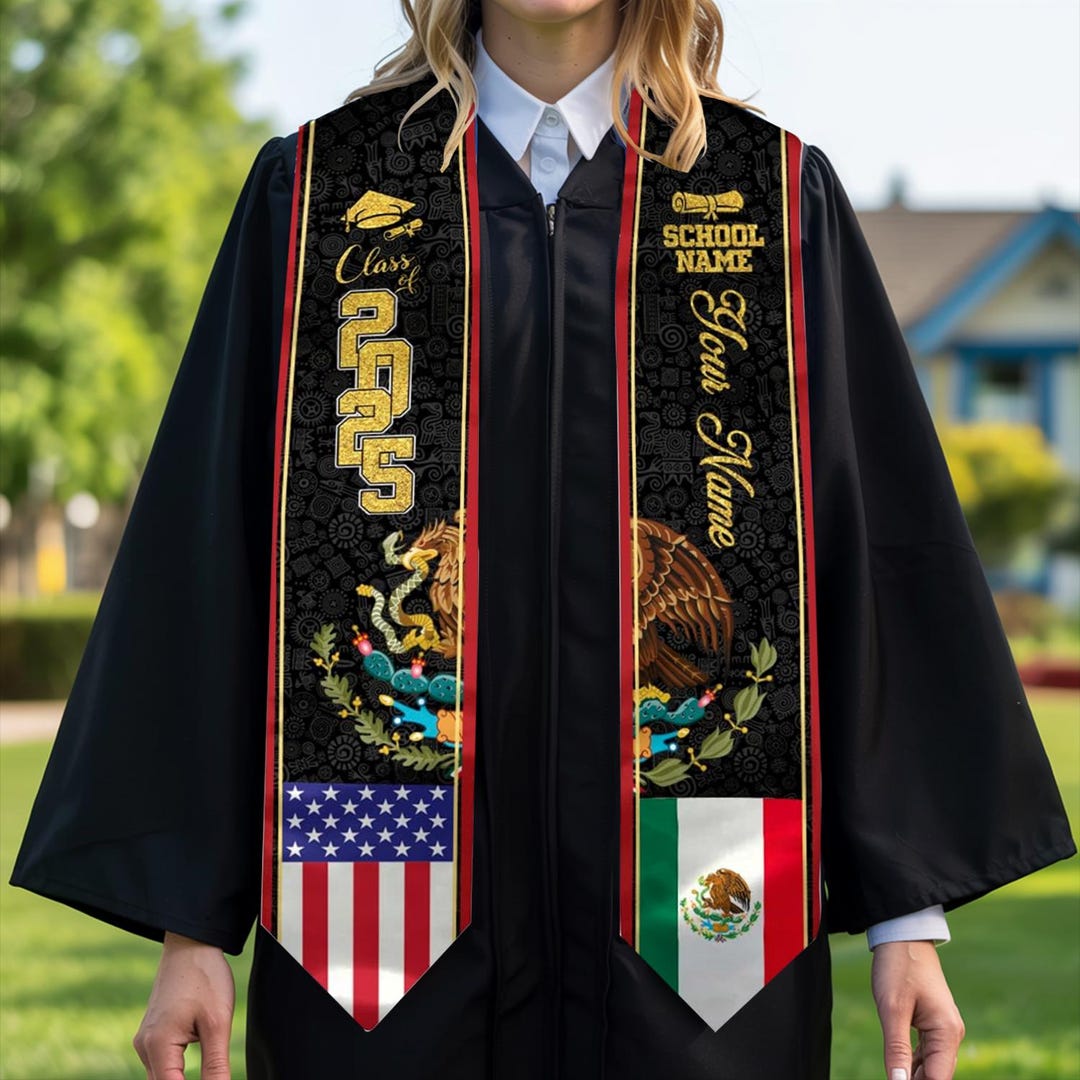 Custom Mexican Graduation Sash, Guadalupe Stole, Mexican American Flag ...