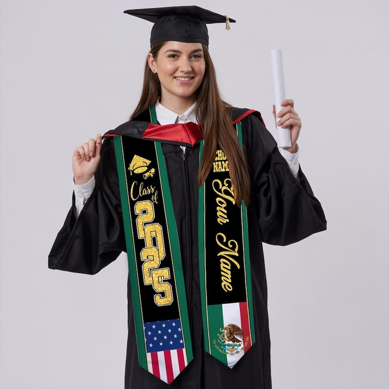 Custom Mexican Graduation Sash, Guadalupe Stole, Mexican American Flag ...