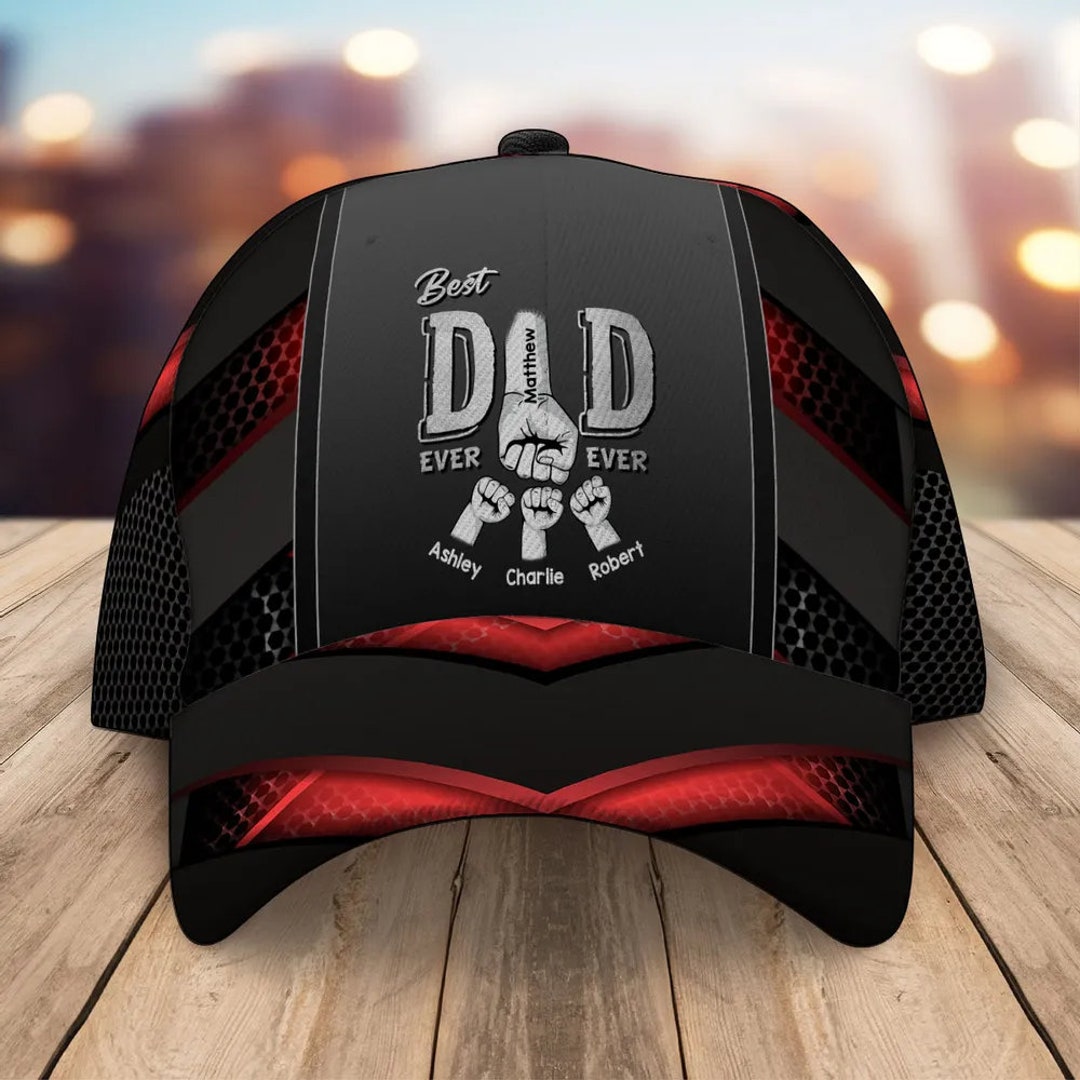 Custom Dad Kids Holding Hands Cap, Papa Hands Print Personalized Cap ...