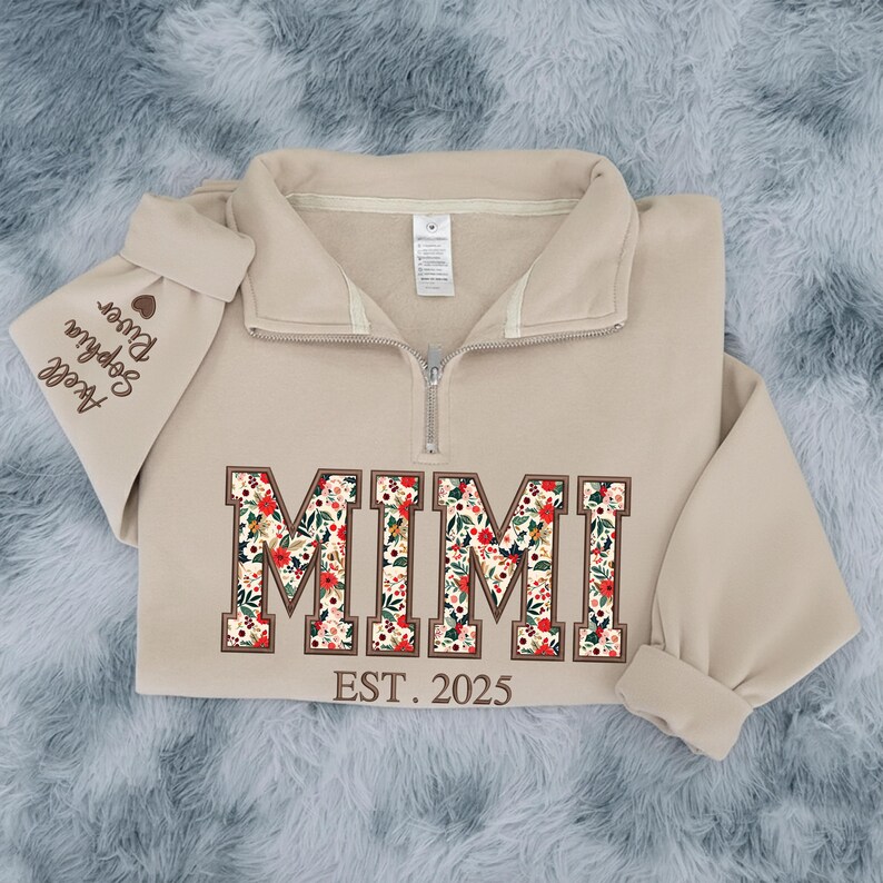 Custom Embroidered Mimi Zip Sweatshirt, Grandma Floral Applique ...