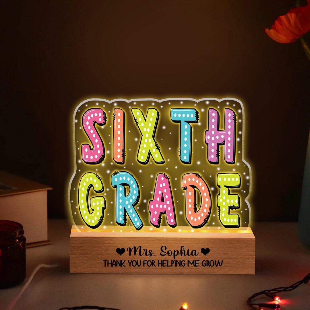 Personalized Sixth Grade Night Light, Custom LED Name Lamp, Engraved ...