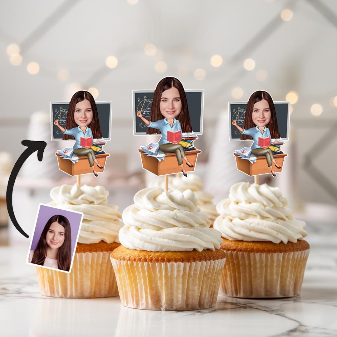 Custom Female Teacher Cupcake Topper, Teacher Cartoon, Cute Educator ...