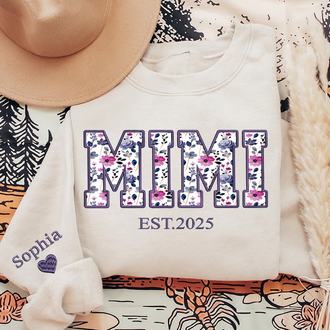 Custom Embroidered Mimi Sweatshirt - Floral Appliqué Mimi Crewneck ...
