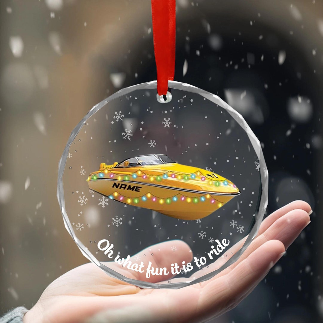 Personalized Speed Boat Christmas Glass Ornament, Speedboat Christmas ...