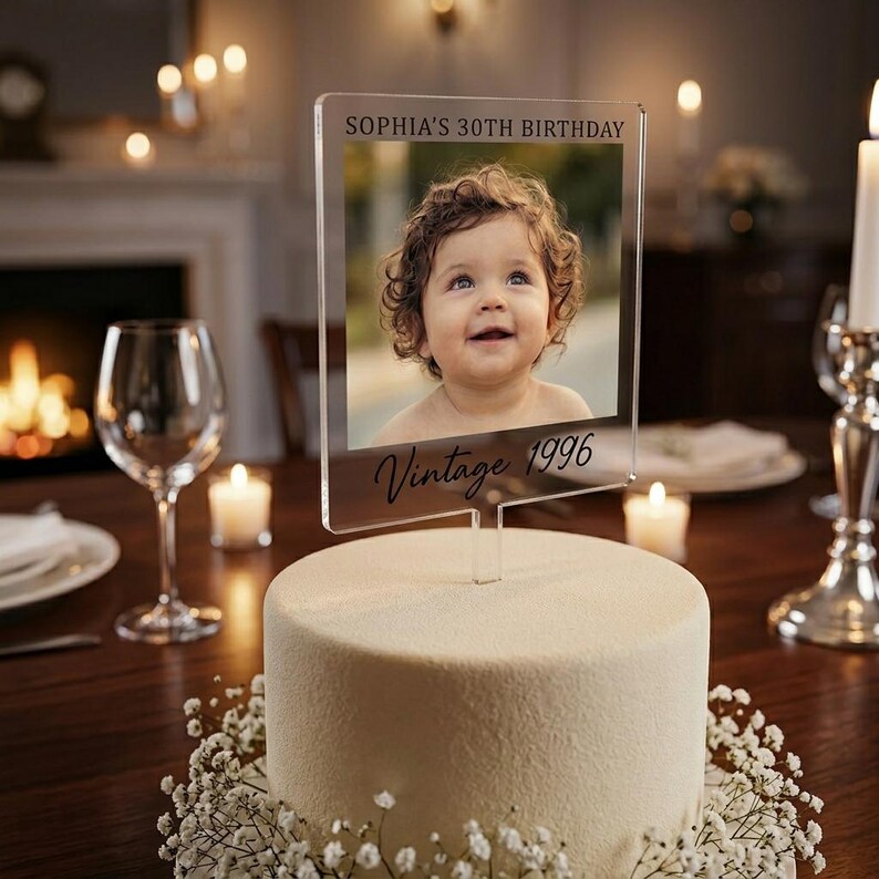 Personalized Photo Acrylic Cake Topper, 30th Birthday Party Decoration ...