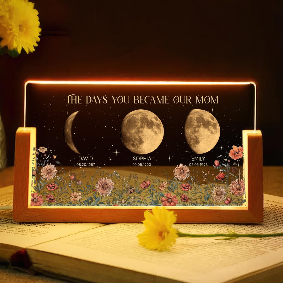 Personalized Moon Phase by Date Gift, Custom Mom Moon Phase Night Light ...
