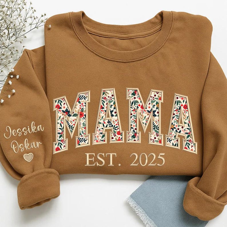 Custom Embroidered Mama Sweatshirt, Personalized Mama Floral Applique ...