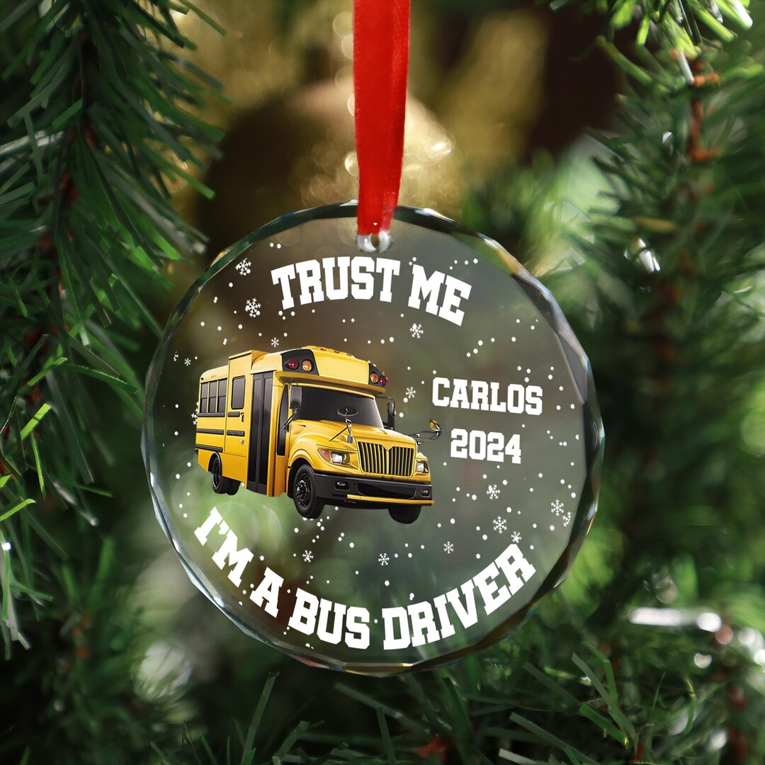 Gammie School Bus Glass Ornament, Personalized School Bus Driver ...
