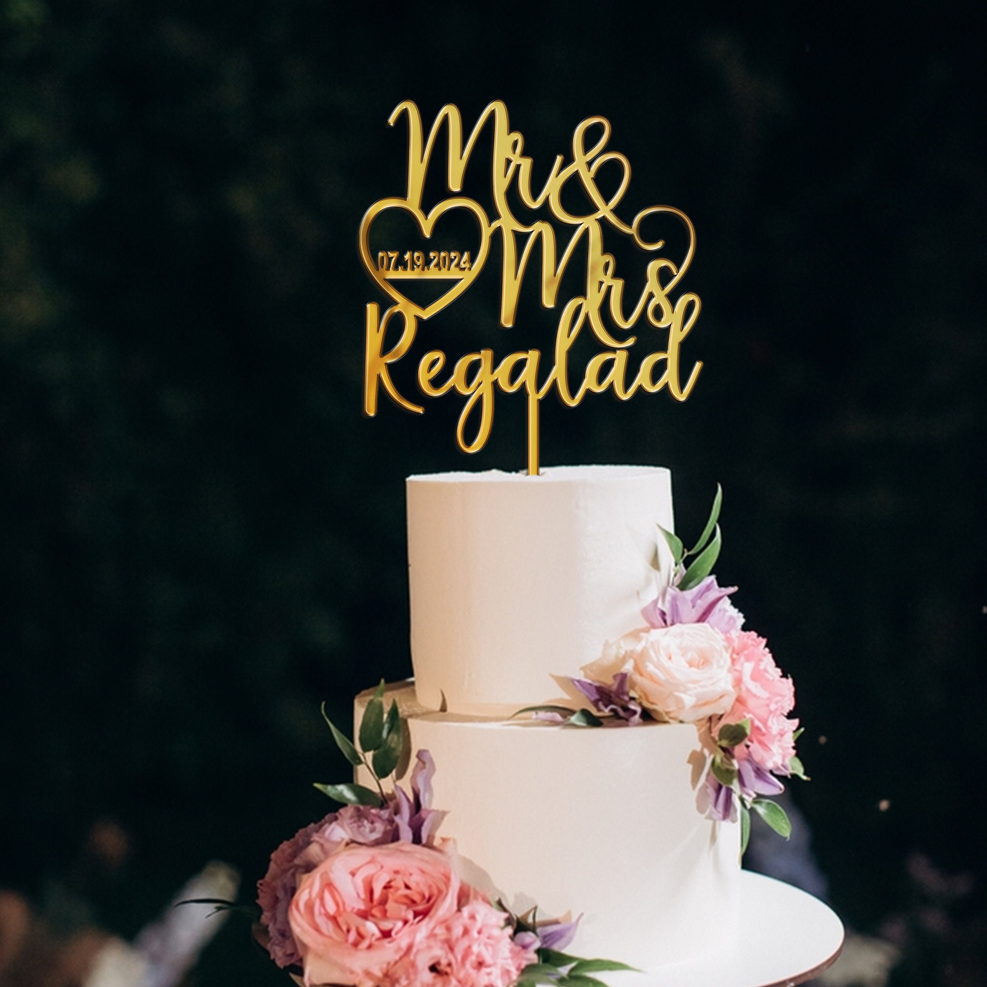 Custom Wedding Cake Topper, Anniversary Couple Name Cake Topper With ...