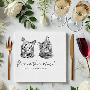 Personalized Illustrated Cat Wedding Napkins, Bridal Shower, Engagement ...