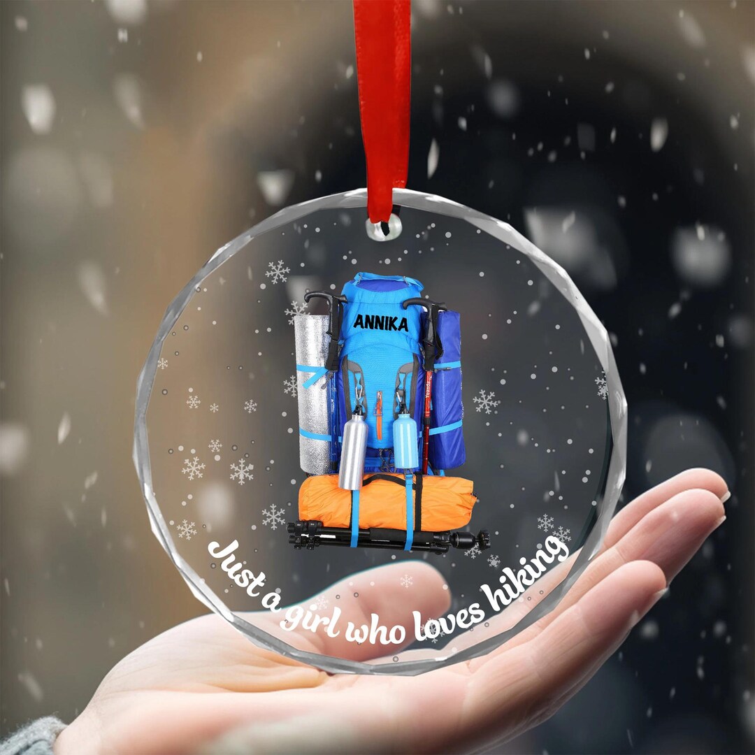 Personalized Hiking Backpack Glass Ornament, Custom Hiking Lover Gift ...